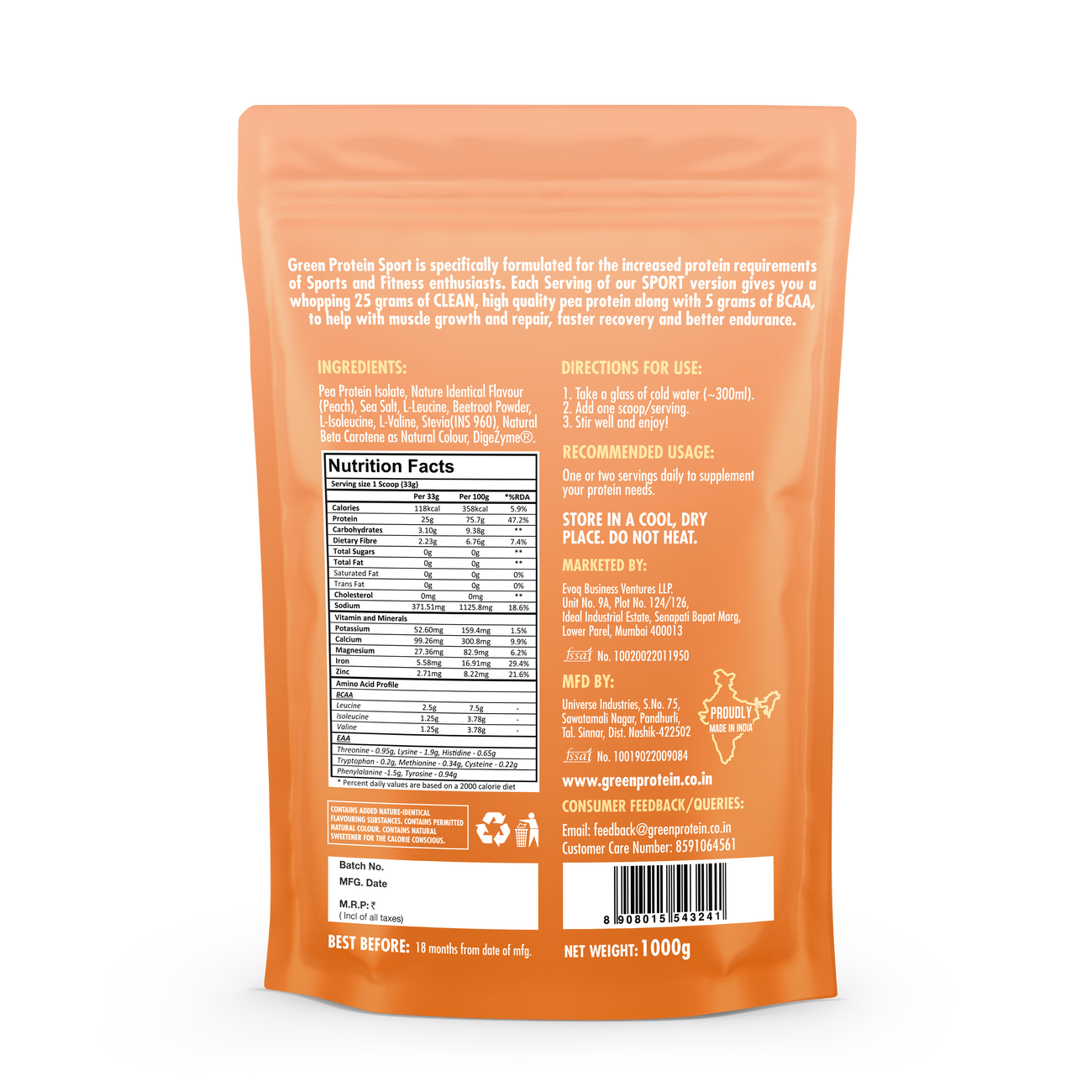 Buy Summer Peach Pouch 1Kg | Green Protein